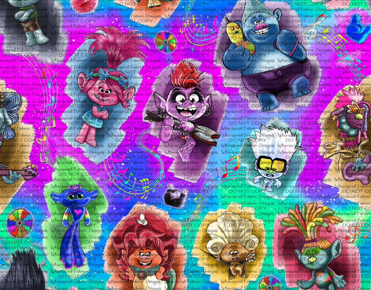 PREORDER: MUSICAL TROLLS- COLORFUL – Whimsical Fabric Designs