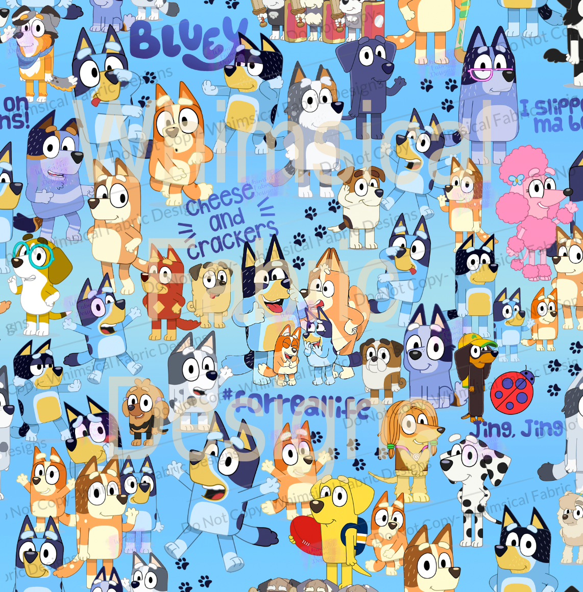 PREORDER: Blue Pup- Blue Background – Whimsical Fabric Designs